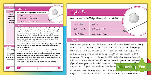 Lydia Ko Fact File (teacher made) - Twinkl