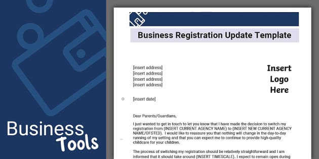 Business Registration Update: Template for Childminders