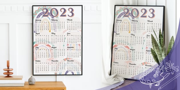 Muted Rainbow-Themed 2023 Wall Calendar Poster - Twinkl