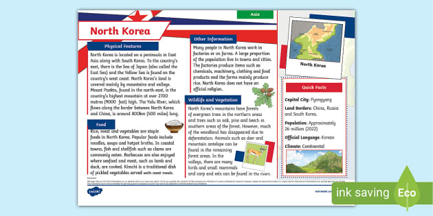North Korea Fact File (Teacher-Made) - Twinkl