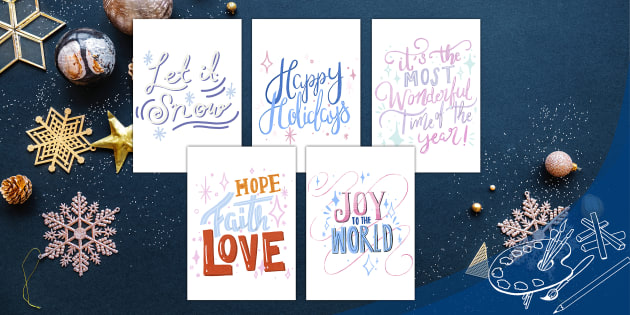 Christmas Winter Sayings Blue Pink Typography Posters Pack