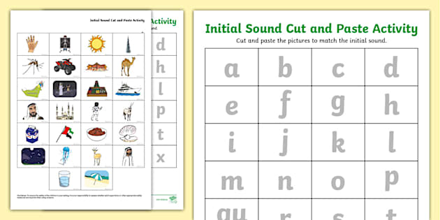 Initial Sound Match Cut and Paste Worksheet - UAE Themed