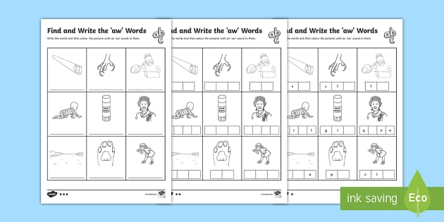 Find and Write the aw Words Differentiated Worksheet / Worksheets