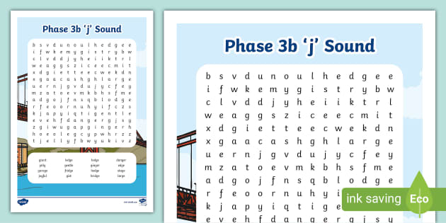 Northern Ireland Linguistic Phonics Phase 3b 'j' Sound Word Search