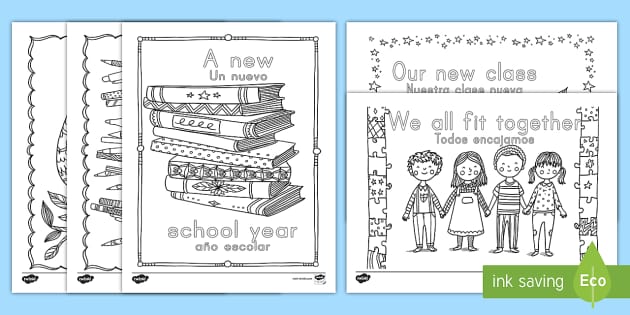 Back to School Themed Mindfulness Coloring English/Spanish - Back to School