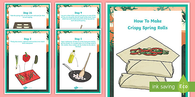 Crispy Spring Rolls Recipe Cards (teacher made) - Twinkl