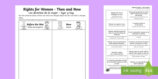 Rights for Women Then and Now Worksheet English/Spanish