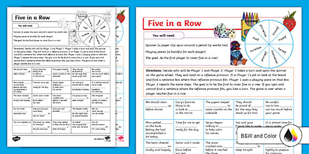 Five in a Row: Reflexive Pronouns Game for ELL Newcomers