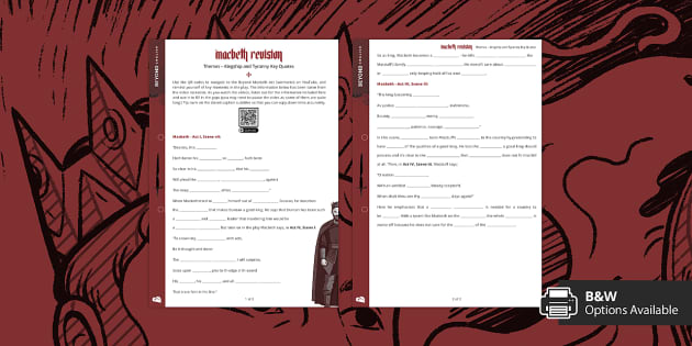 Macbeth: Themes - Kingship and Tyranny Key Quotes - Twinkl