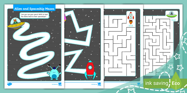 Alien-themed Pencil Control Mazes | Primary Resources