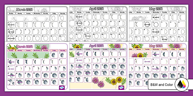 2024 Spring Moon Phases Calendars (teacher made) - Twinkl