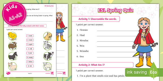 ESL Spring Quiz [Kids, A1-A2] (Teacher-Made) - Twinkl