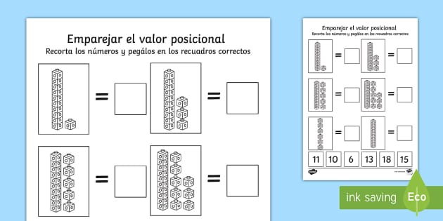 Valor posicional decenas y unidades para cortar y pegar Ficha de números