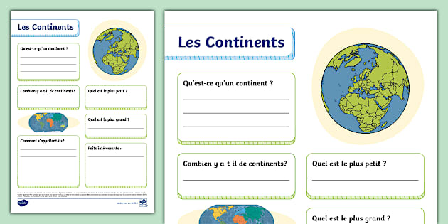 * NEW * Fiche d'informations : Les Continents (teacher made)