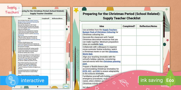 FREE! - Preparing for the Christmas Period: Supply Teacher Checklist