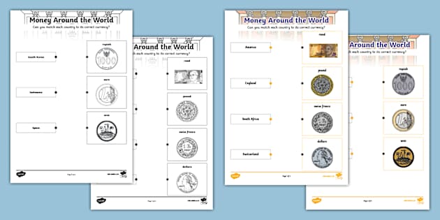 Money Around the World Matching Worksheet (Lehrer gemacht)