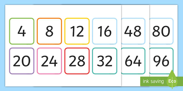 Flashcards For Multiples Of Four