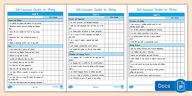 Level 4 NZ Writer's Self-Assessment Checklist (teacher made)
