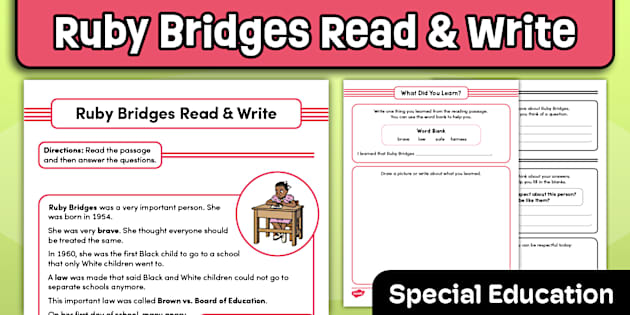 Ruby Bridges Read and Write for Special Education | Black History Month