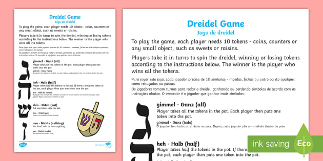 Hanukkah Dreidel Game English/Portuguese - Hanukkah Dreidel Game