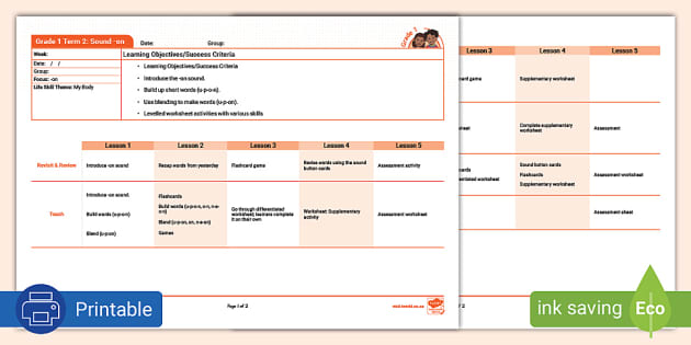FREE! - Grade 1 Phonics: Term 2: -on: Planning - Twinkl