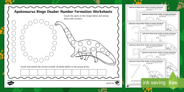 Apatosaurus Bingo Dauber Number Formation Worksheets | KS1