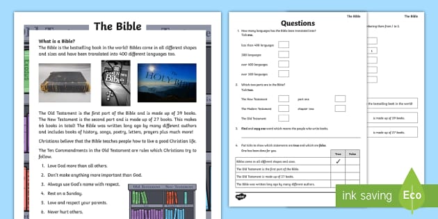 Practice Reading Tests Year 2 & 3 The Bible Activity Booklet