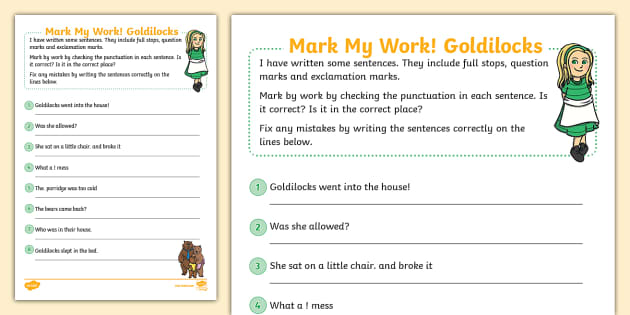 Goldilocks Mark My Work! Demarcating Sentences - Twinkl