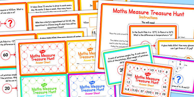Maths Treasure Hunt KS2 - challenge, cards