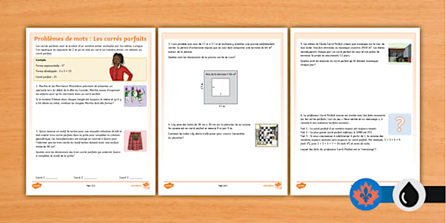 Perfect Squares Word Problems Worksheet French - Twinkl