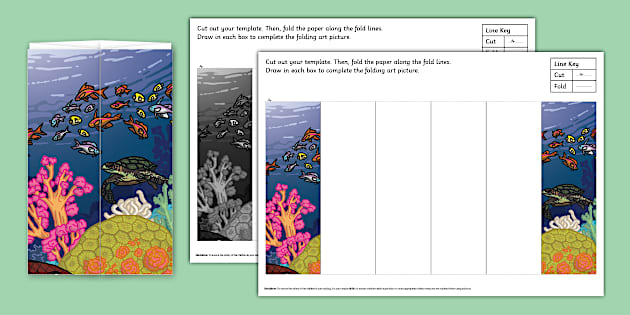 Coral Reef Folding Art Template (teacher made) - Twinkl