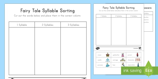Fairy Tale Syllables Sorting Activity - Twinkl