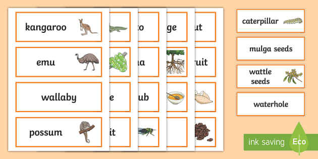 Traditional Aboriginal Food Word Cards