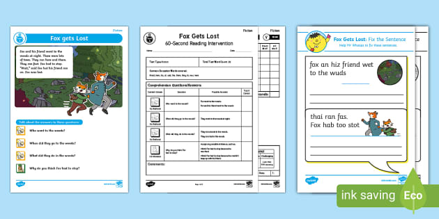 Level 1 : 'Fox Gets Lost' 60-Second Reading Set 2 Intervention Pack