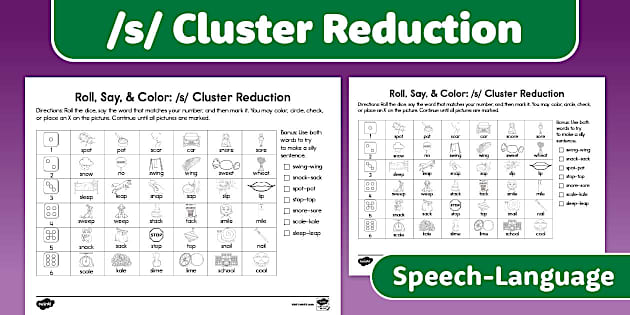 Roll, Say, & Color: /s/ Cluster Reduction Worksheet for SLP
