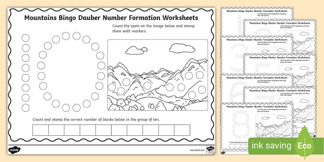 Mountains Bingo Dauber Worksheets | Number Formation | KS1