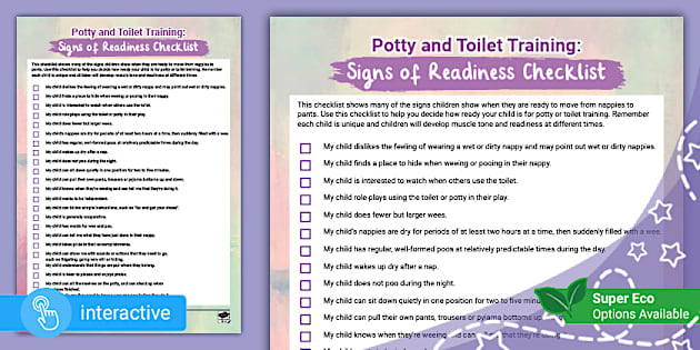 Potty and Toilet Training Signs of Readiness Checklist