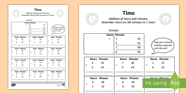 Adding Time Worksheet Teacher Made Maths Resources