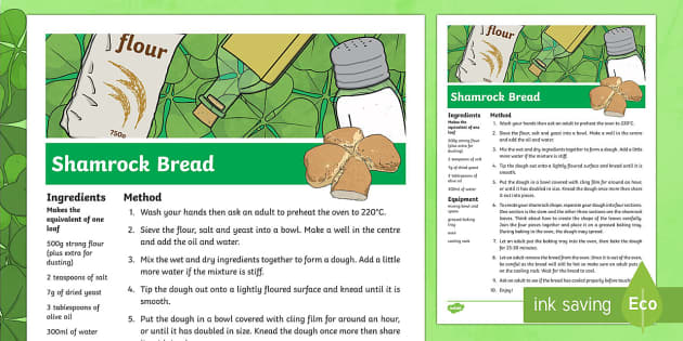 KS2 St Patrick's Day Shamrock Bread Recipe (teacher made)