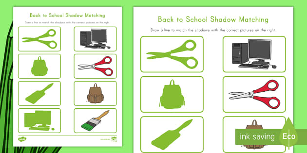 Back-to-School Shadow Matching Worksheet | Twinkl