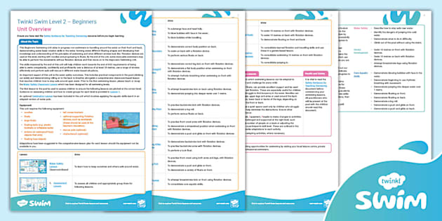 Twinkl Swim - Level 2 (Beginners) Unit Overview