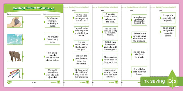 Matching Pictures to Captions Phonics Worksheet 4 | Twinkl