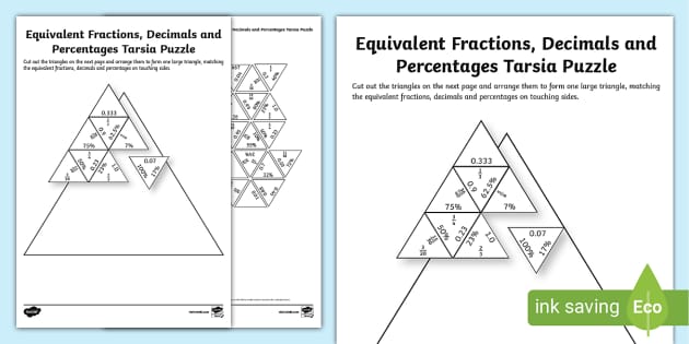 👉 Year 6 Equivalent Fractions, Decimals and Percentages Tarsia
