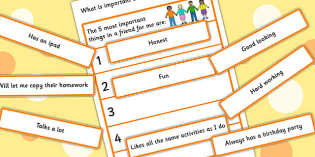 What Is Important In A Friend Sorting Activity - communicate