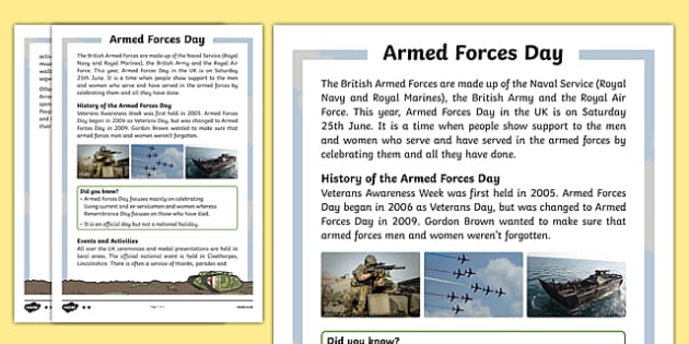 KS1 Armed Forces Day Differentiated Fact File (teacher made)