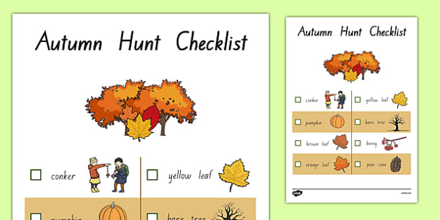 Autumn Hunt Checklist (teacher made) - Twinkl