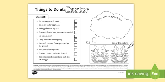 Things to Do at Easter Checklist Activity (teacher made)