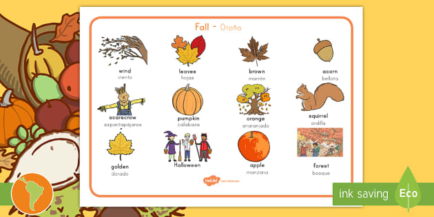 Fall Word Mats English/Spanish - Fall Word Mat - Twinkl