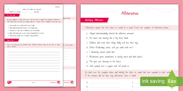 Level 3 Writing - Alliteration Worksheet (teacher made)
