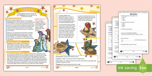 UKS2 Epiphany Differentiated Reading Comprehension Activity